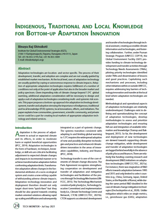 Indigenous, traditional and local knowledge for bottom-up adaptation ...