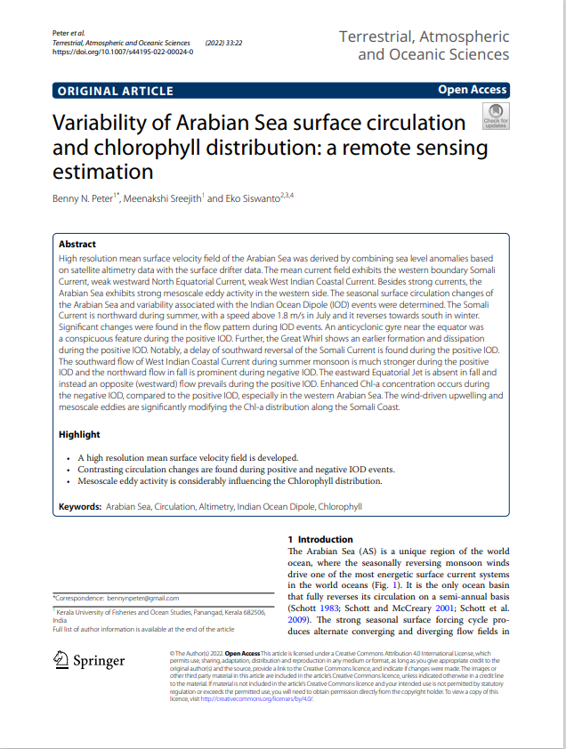 Variability of Arabian Sea surface circulation and chlorophyll ...