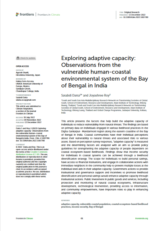 Exploring adaptive capacity: Observations from the vulnerable human ...