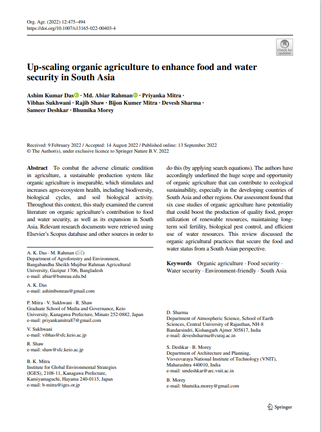 Up-scaling organic agriculture to enhance food and water security in ...