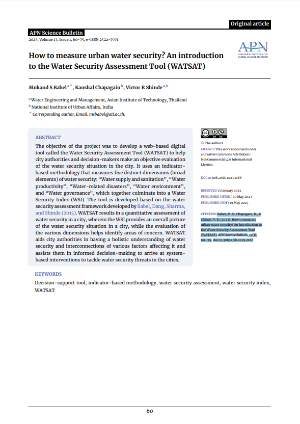 How to measure urban water security? An introduction to the Water ...