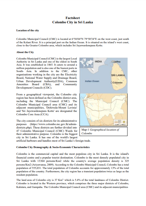 Factsheet: Colombo City, Sri Lanka | Asia-Pacific Network for Global ...
