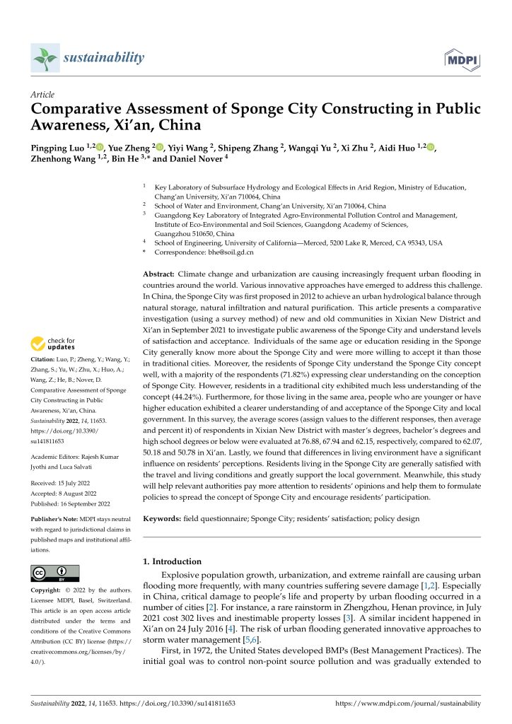 Comparative Assessment of Sponge City Constructing in Public Awareness ...