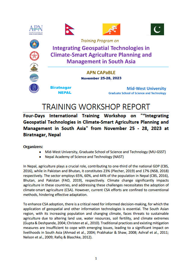 Four-Days International Training Workshop on ““Integrating Geospatial Technologies in Climate ...