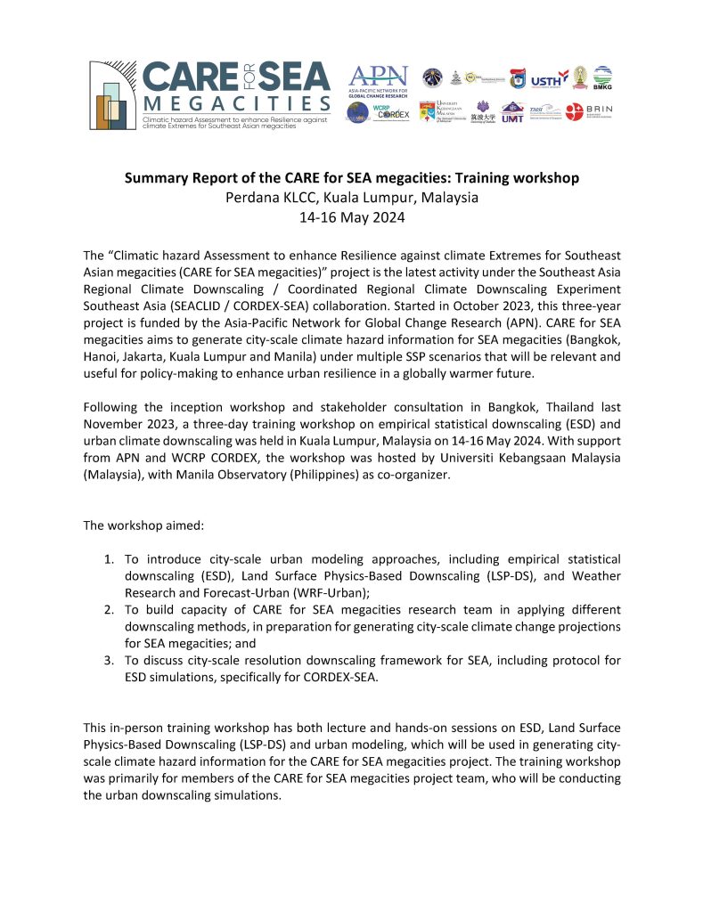 Summary Report: CARE for SEA megacities Training Workshop | Asia ...