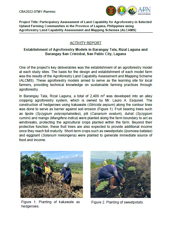 Activity Report: Establishment of Agroforestry Models in Barangay Tala ...