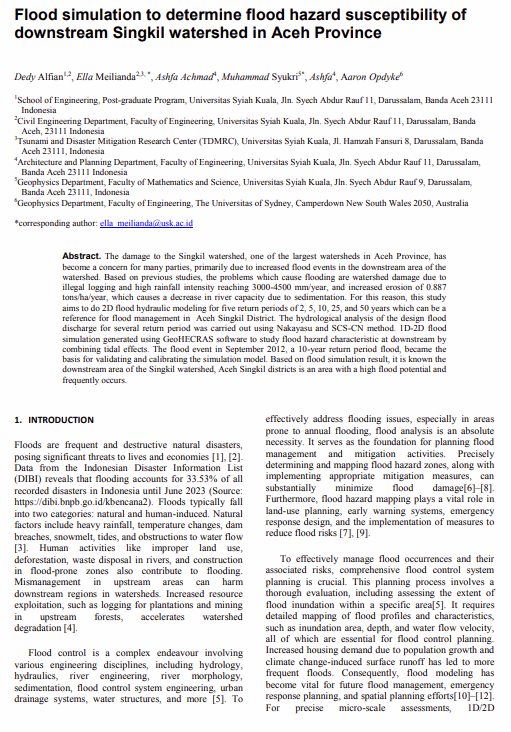 Flood simulation to determine flood hazard susceptibility of downstream ...